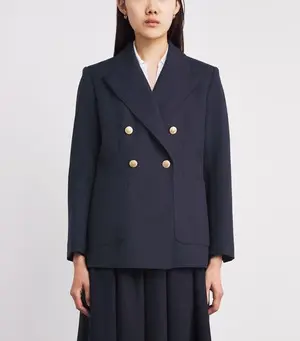 Sandro Virgin Wool-cotton Double-breasted Slim Blazer