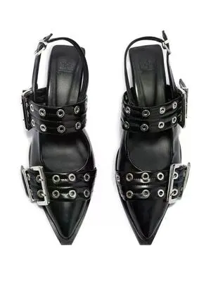 GANNI Buckle-strap Slingback Heels - Black
