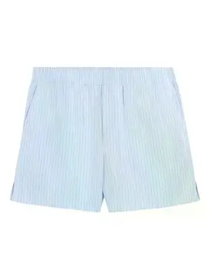 AMI Paris Striped Cotton Poplin Elasticated Shorts - Blue