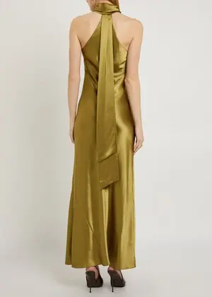 Galvan Cascading Satin Maxi Dress - Green