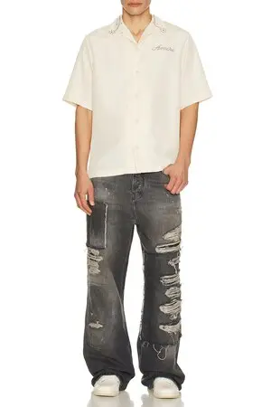 Amiri Stud Camp Shirt In Cream - Ivory