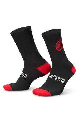 JORDAN Cushioned Crew Socks - Black/university Red/red