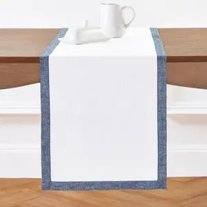 SOLINO HOME Linen Table Runnerclassic - Chambray Indigo And White