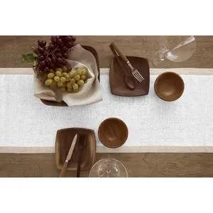 SOLINO HOME Linen Table Runnerclassic - Natural And White