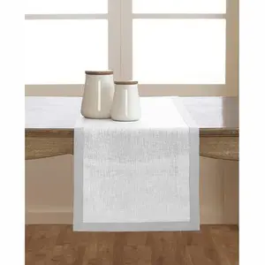 SOLINO HOME Linen Table Runnerclassic - Soft Grey And White