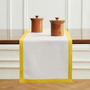 SOLINO HOME Linen Table Runnerclassic - Sunshine Yellow And White