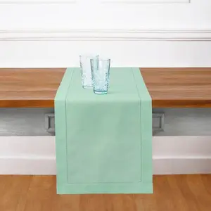 Solino Home Cotton Linen Hemstitch Table Runner For Dining Table Aqua