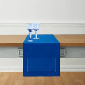 Solino Home Cotton Linen Hemstitch Table Runner Blue