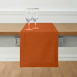 Solino Home Cotton Hemstitch Table Runner For Dining Table - Cinnamon