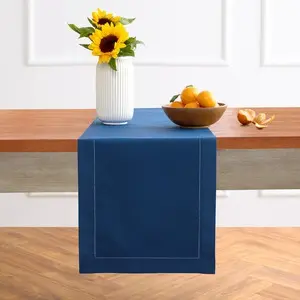 Solino Home Cotton Hemstitch Table Runner For Dining Table - Lapis Blue