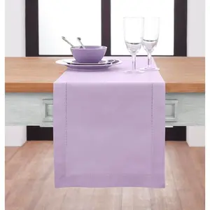 SOLINO HOME Cotton Hemstitch Table Runner - Lavender Ice