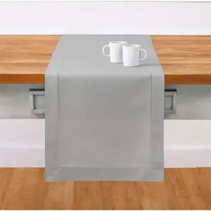 SOLINO HOME Cotton Hemstitch Table Runner - Light Grey