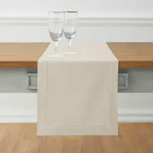 SOLINO HOME Cotton Hemstitch Table Runner - Linen