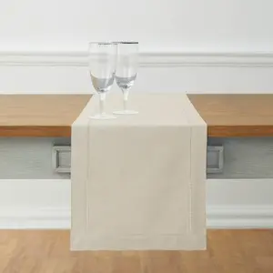 Solino Home Cotton Linen Hemstitch Table Runner For Dining Table Linen