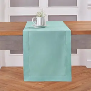 SOLINO HOME Cotton Hemstitch Table Runner - Pastel Turquoise