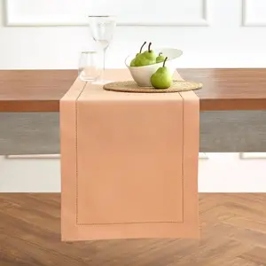 Solino Home Cotton Hemstitch Table Runner For Dining Table - Peach Bloom