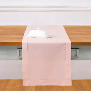 Solino Home Cotton Linen Hemstitch Table Runner Pink