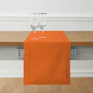 Solino Home Cotton Linen Hemstitch Table Runner For Dining Table Pumpkin