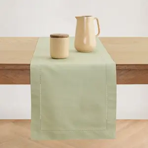 Solino Home Cotton Linen Hemstitch Table Runner For Dining Table Sage