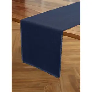 SOLINO HOME Linen Table Runnerfringe Navy