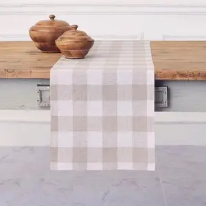 SOLINO HOME Linen Table Runnerbuffalo Check Natural And White