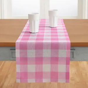 SOLINO HOME Linen Table Runnerbuffalo Check Pink Begonia
