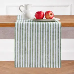 SOLINO HOME Linen Table Runneramalfi Stripe - Green And White