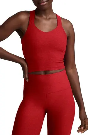 Beyond Yoga Twist Through Crop Tank - Holly Red Heather