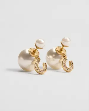 Dior Lucky Tribales Earrings - Gold-finish Metal, White Resin Pearls And White Crystals