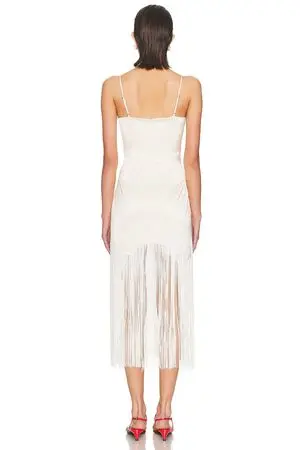FLEUR DU MAL Satin Fringe Maxi Dress - Vanilla
