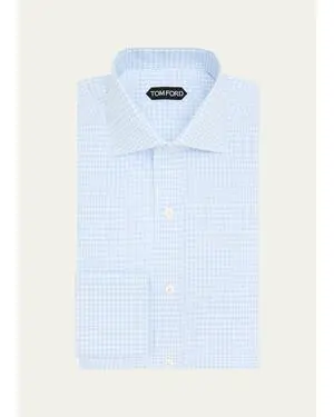 TOM FORD Gingham Check Cotton Dress Shirt - Sky Multic