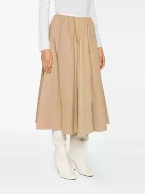 Maje Cotton Midi Skirt With Elasticated Waist And Contrasting Trim