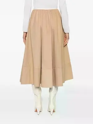 Maje Cotton Midi Skirt With Elasticated Waist And Contrasting Trim