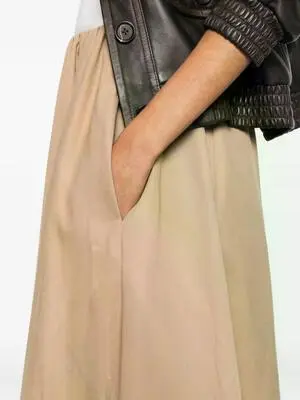 Maje Cotton Midi Skirt With Elasticated Waist And Contrasting Trim
