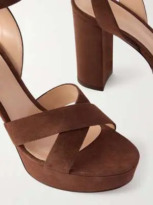 GIANVITO ROSSI Sabrina 70 Suede Platform Sandals - Brown