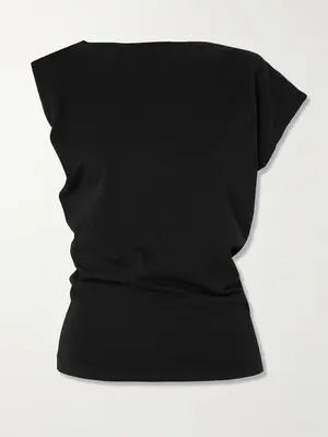 AGOLDE Beth Asymmetric Draped Cotton-Jersey T-Shirt Black
