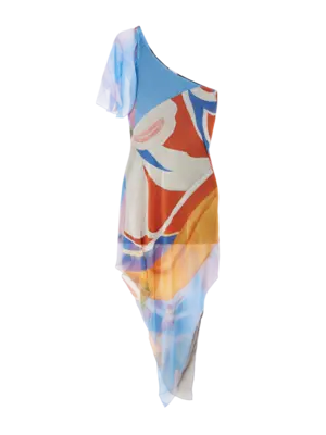 DONDE ESTEBAN Palenque Flores One-shoulder Asymmetric Printed Silk-chiffon Mini Dress - Multi