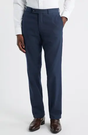 JACK VICTOR Piero Flat Front Stretch Cotton & Wool Trousers - Blue
