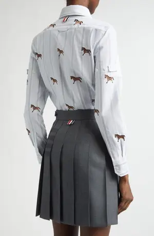 Thom Browne Lunar New Year Horse Embroidered Oxford Shirt - Medium Blue