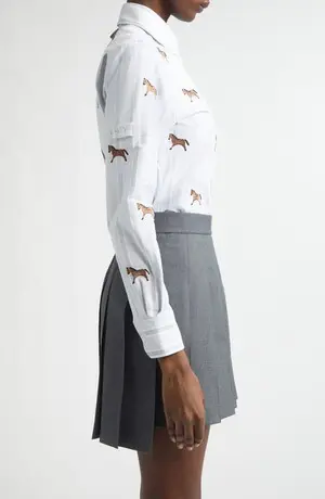 Thom Browne Lunar New Year Horse Embroidered Oxford Shirt - Medium Blue