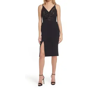 Dress The Population Giulia Sequin Bodice Crepe Sheath Dress