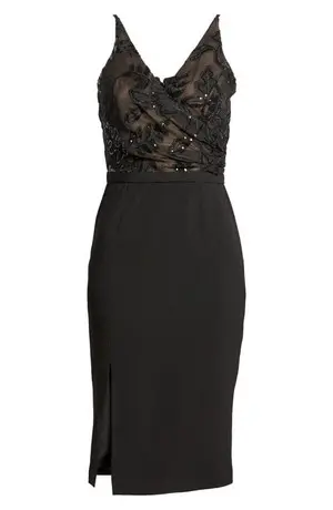 Dress The Population Giulia Sequin Bodice Crepe Sheath Dress