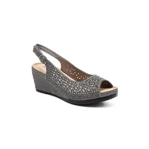 LACY COUTURE Embellished Wedge Heels - Pewter