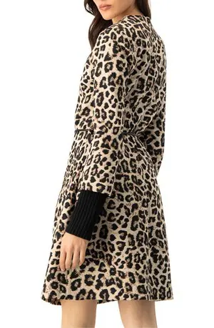 IVONNE Animal Print Long Coat With Ribbed Cuffs