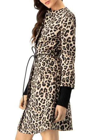 IVONNE Animal Print Long Coat With Ribbed Cuffs