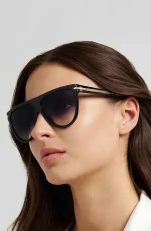 Victoria Beckham 60mm Flat Top Sunglasses - Black Crystal/dk Blue Sf