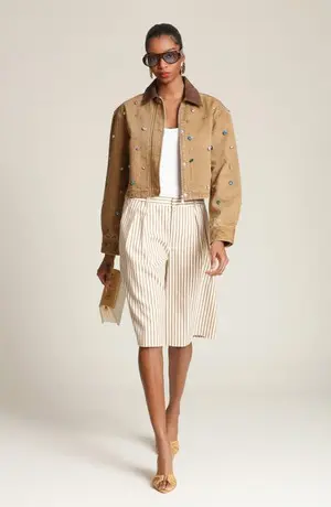 Avec Les Filles Embellished Cropped Barn Jacket