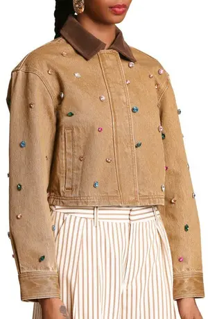 Avec Les Filles Embellished Cropped Barn Jacket
