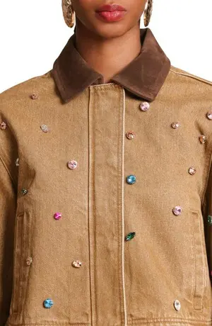 Avec Les Filles Embellished Cropped Barn Jacket