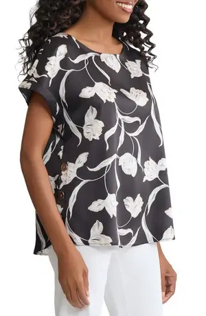 Jones New York Floral Top With Side Button